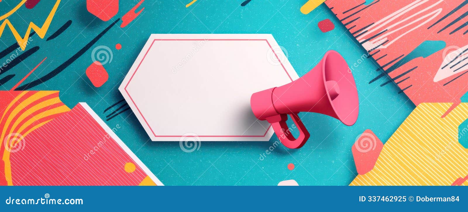 Colorful Abstract Background with Blank White Hexagonal Name Tag and ...