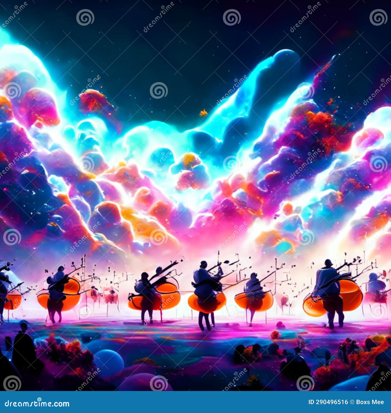 Colorful Abstract Background with Music Band Performing on Stage. 3d ...