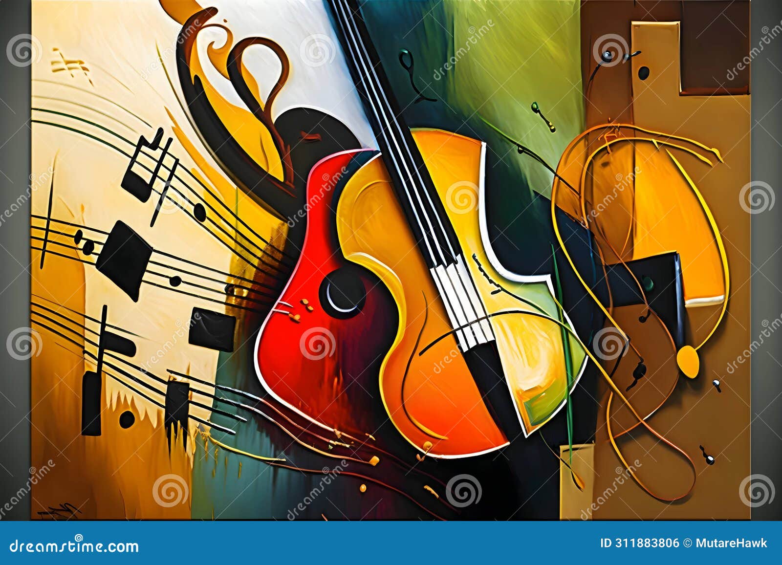 Colorful Abstract Background with Violin and Musical Notes. Vector ...