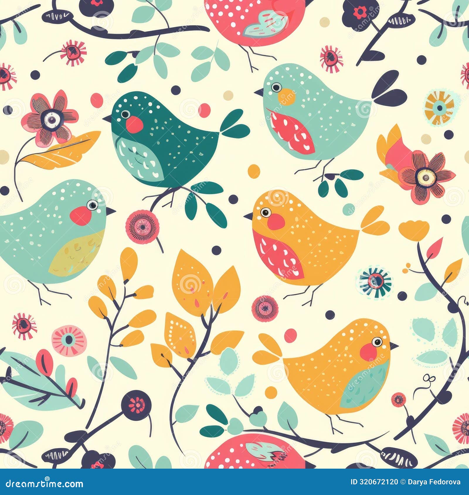 Colorful Abstract Birds and Floral Patterns Background Illustration ...