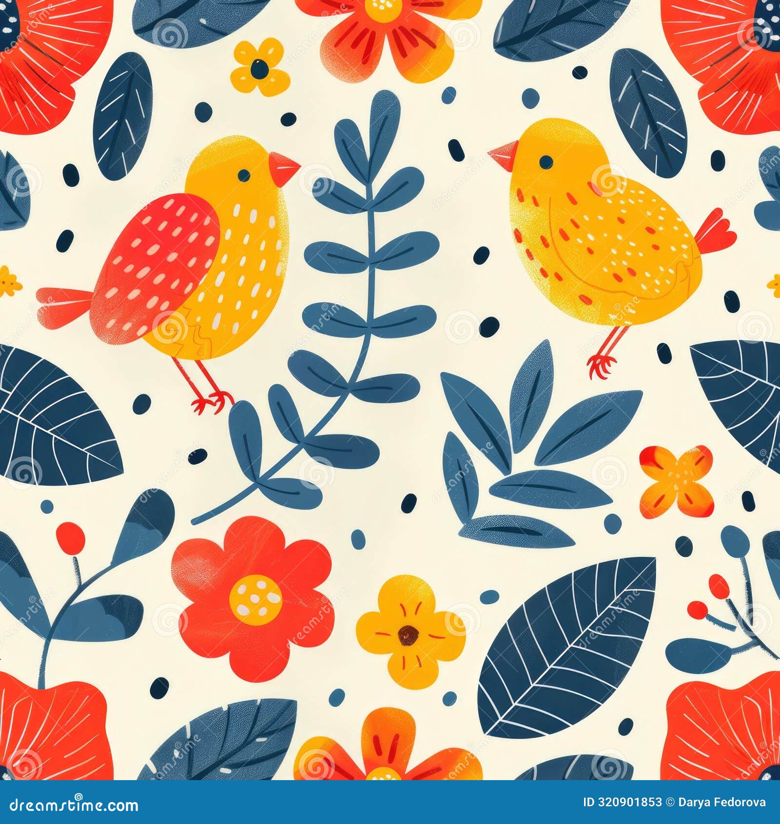 Colorful Abstract Birds and Floral Patterns Background Illustration ...