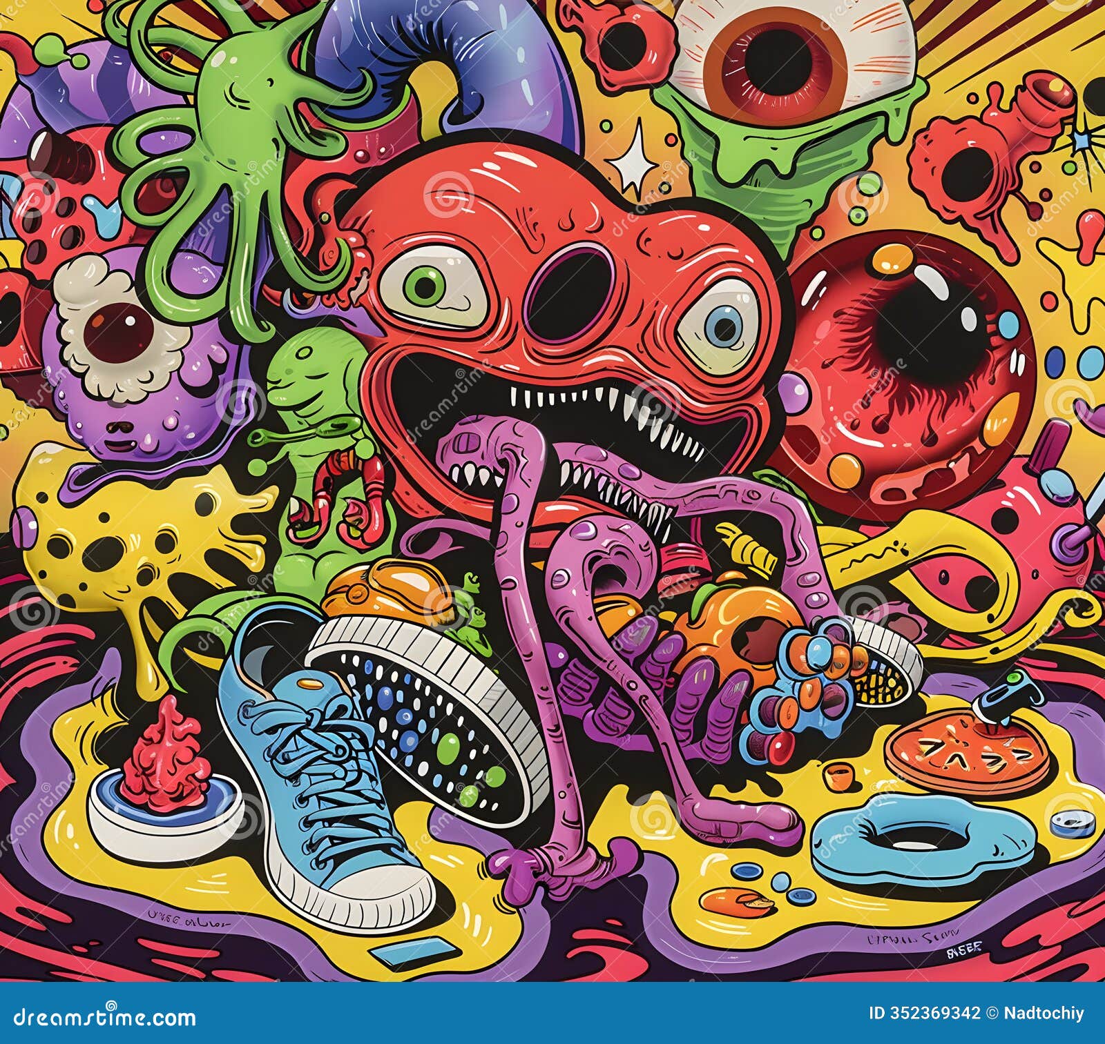 Psychedelic Cartoon Art with Surreal Characters and Objects Stock Photo ...