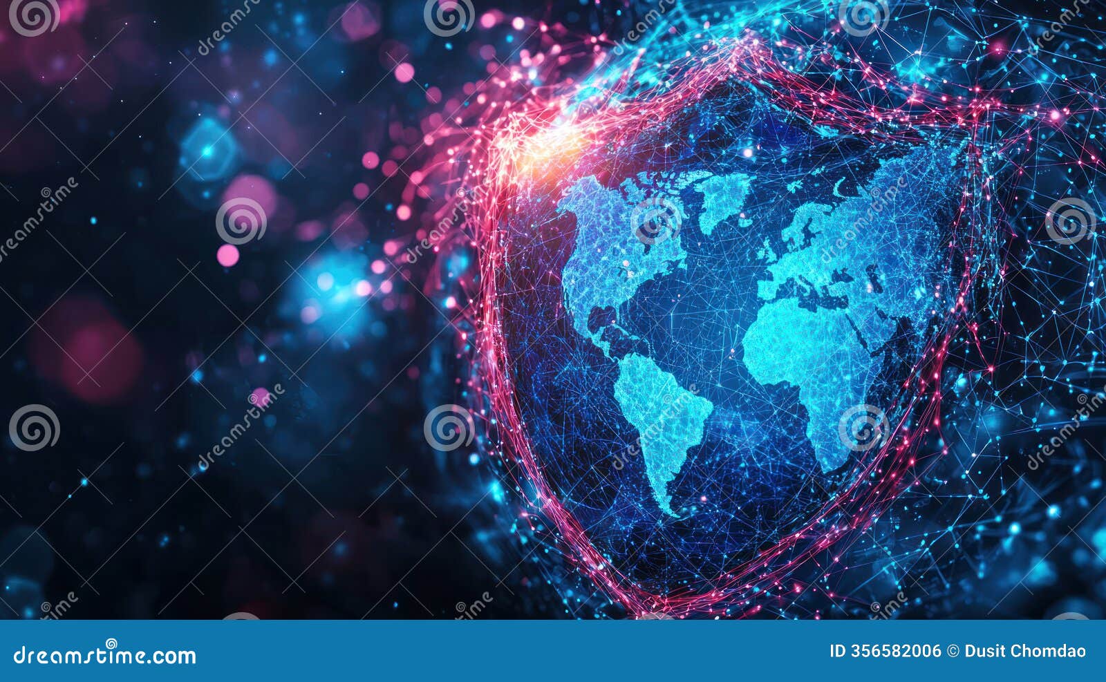 Colorful Abstract Cells Create Protective Shield Around World Symbol ...