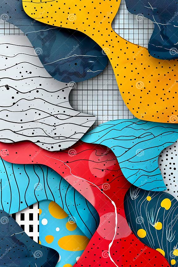 Colorful Abstract Collage Featuring Wavy Patterns and Textures on Paper ...