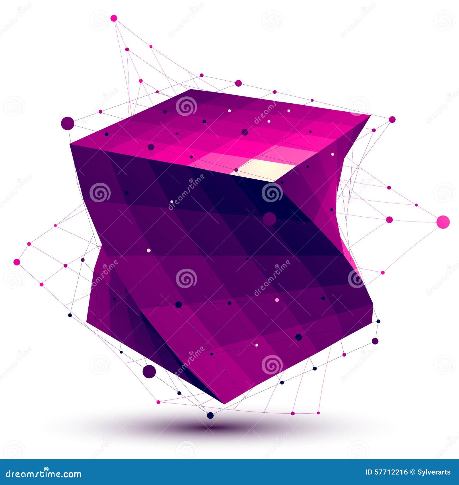 Colorful Abstract Deformed Vector Squared Object with Lines Mesh Stock ...