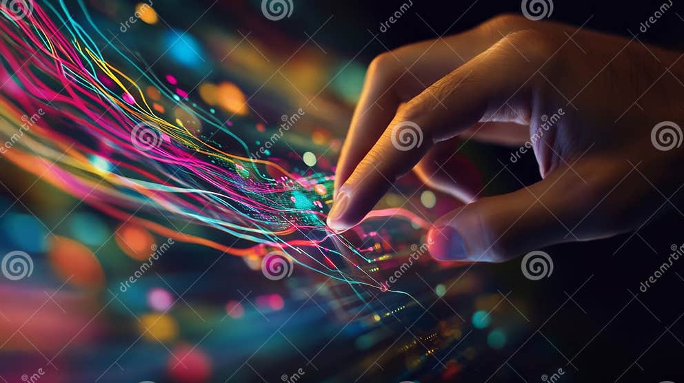 Colorful Abstract Digital Hand Drawing of Data Streams Stock ...