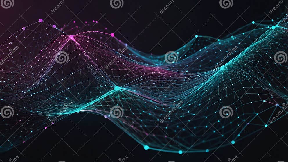 Colorful Abstract Digital Wave with Data Points and Lines on Dark ...