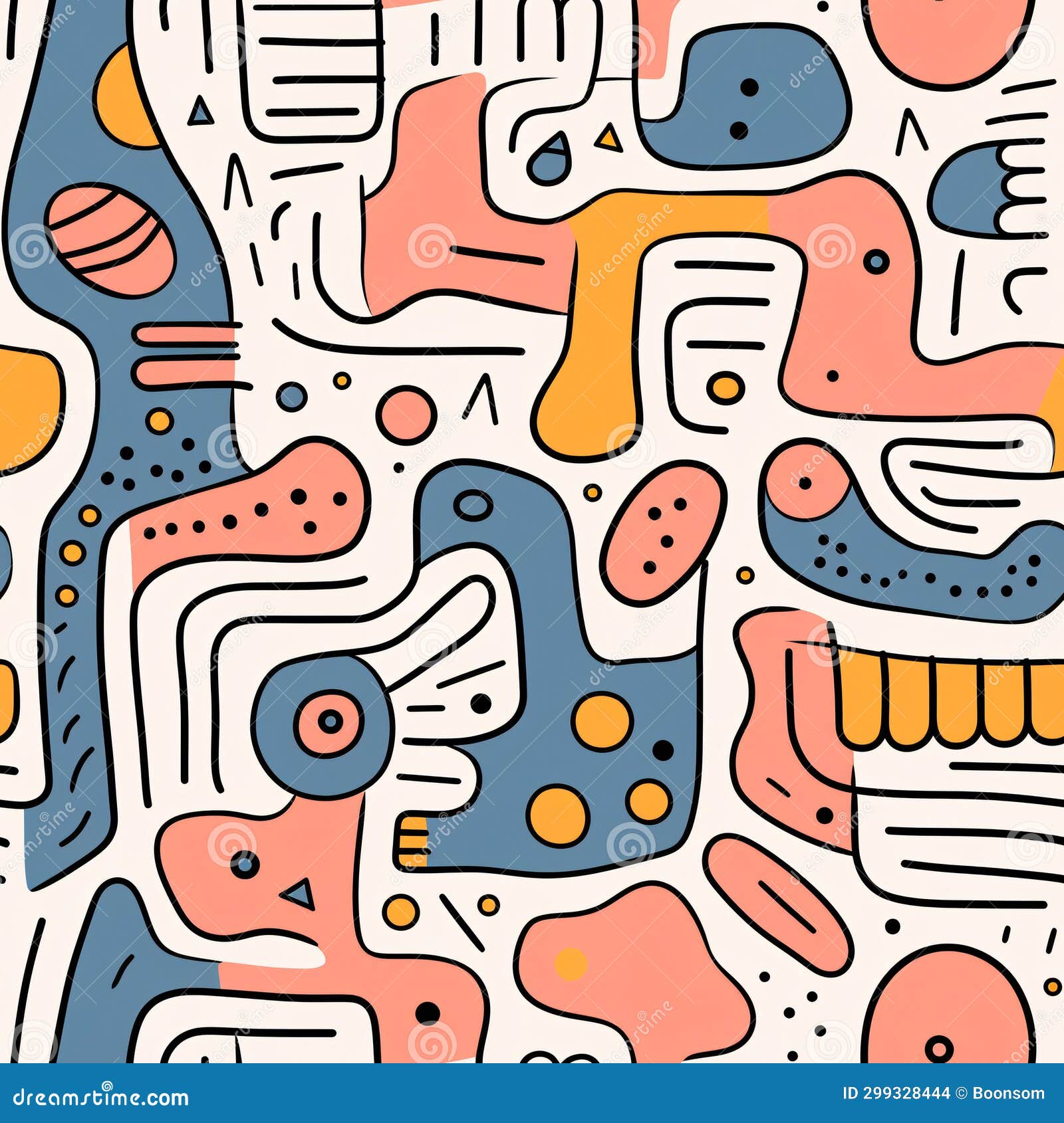 Seamless Pattern with Abstract Colorful Shapes in Doodle Style ...