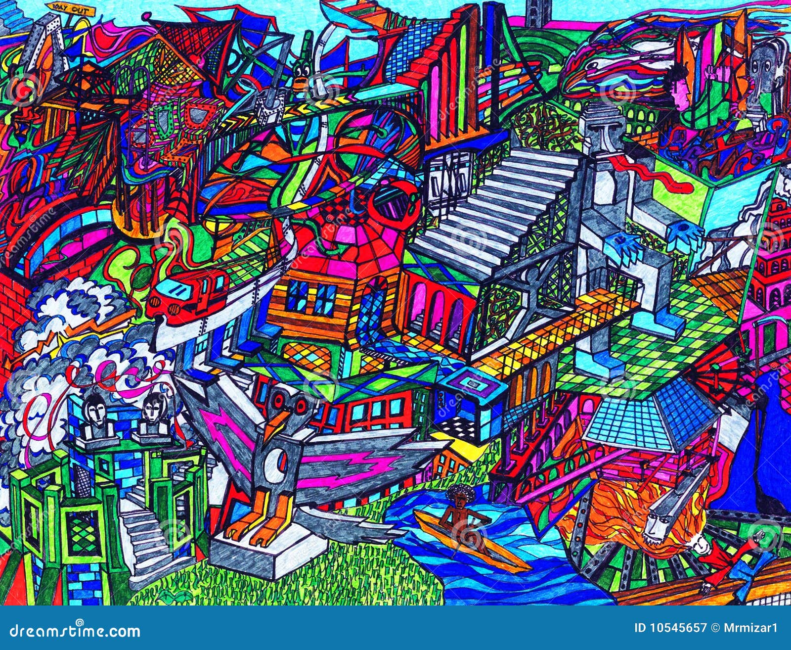 Colorful abstract drawing stock illustration. Illustration of facade ...