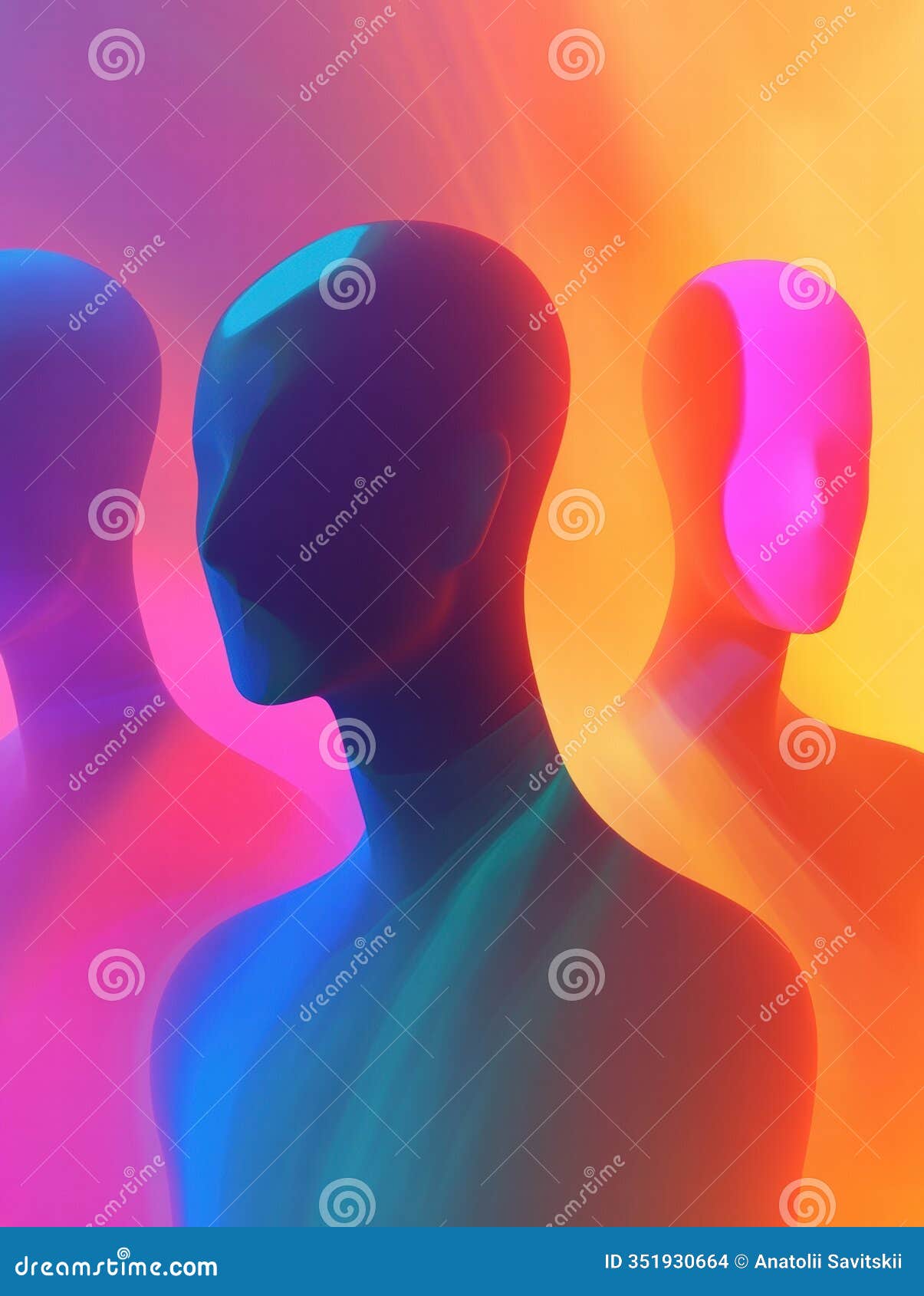 Abstract Faceless Avatars in Vibrant Colors with Mock Up Space for Text ...