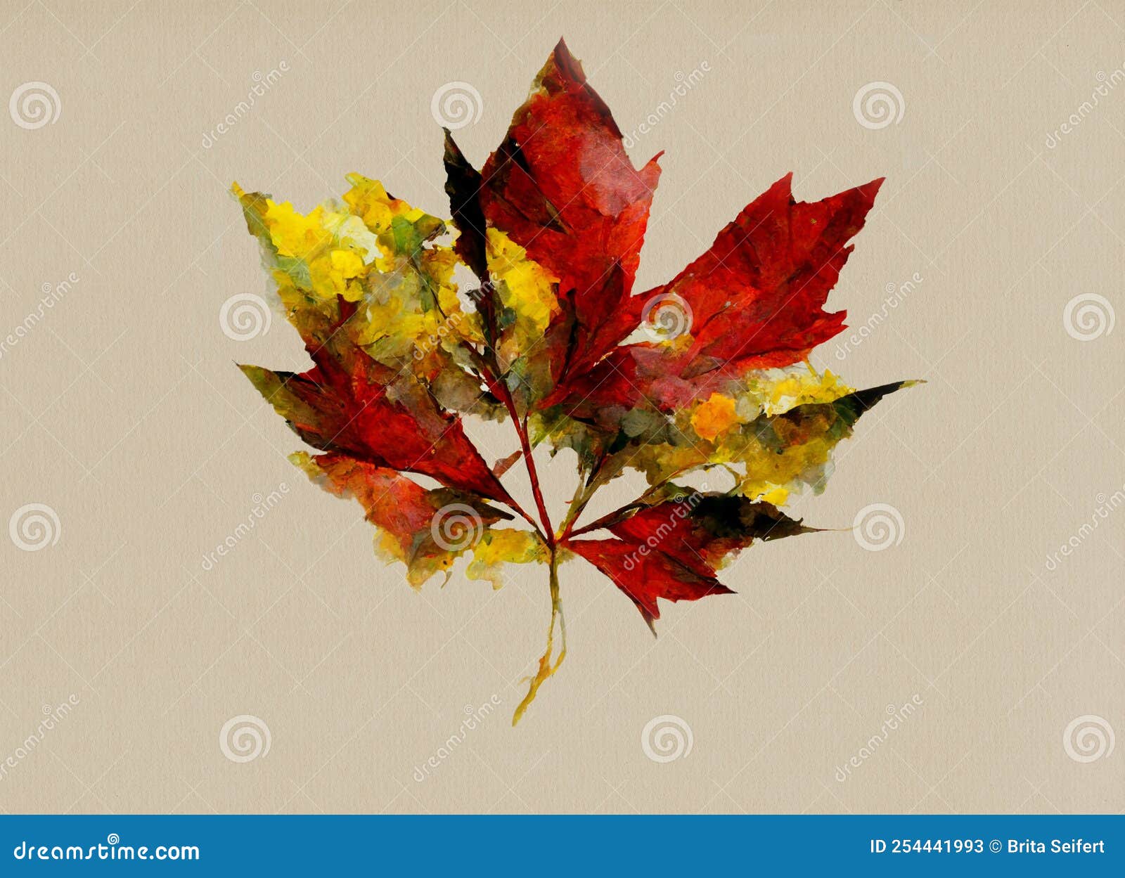 Colorful Abstract Fall Acer Leaf on a Beige Watercolor Background Stock ...