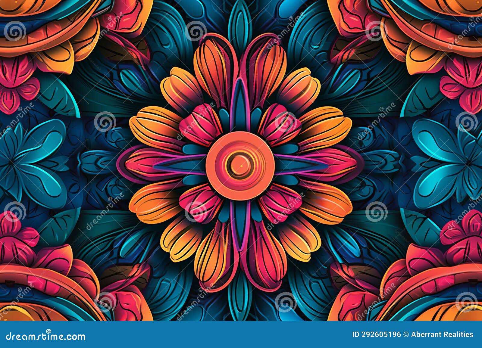 Colorful Abstract Floral Design on a Black Background Stock ...