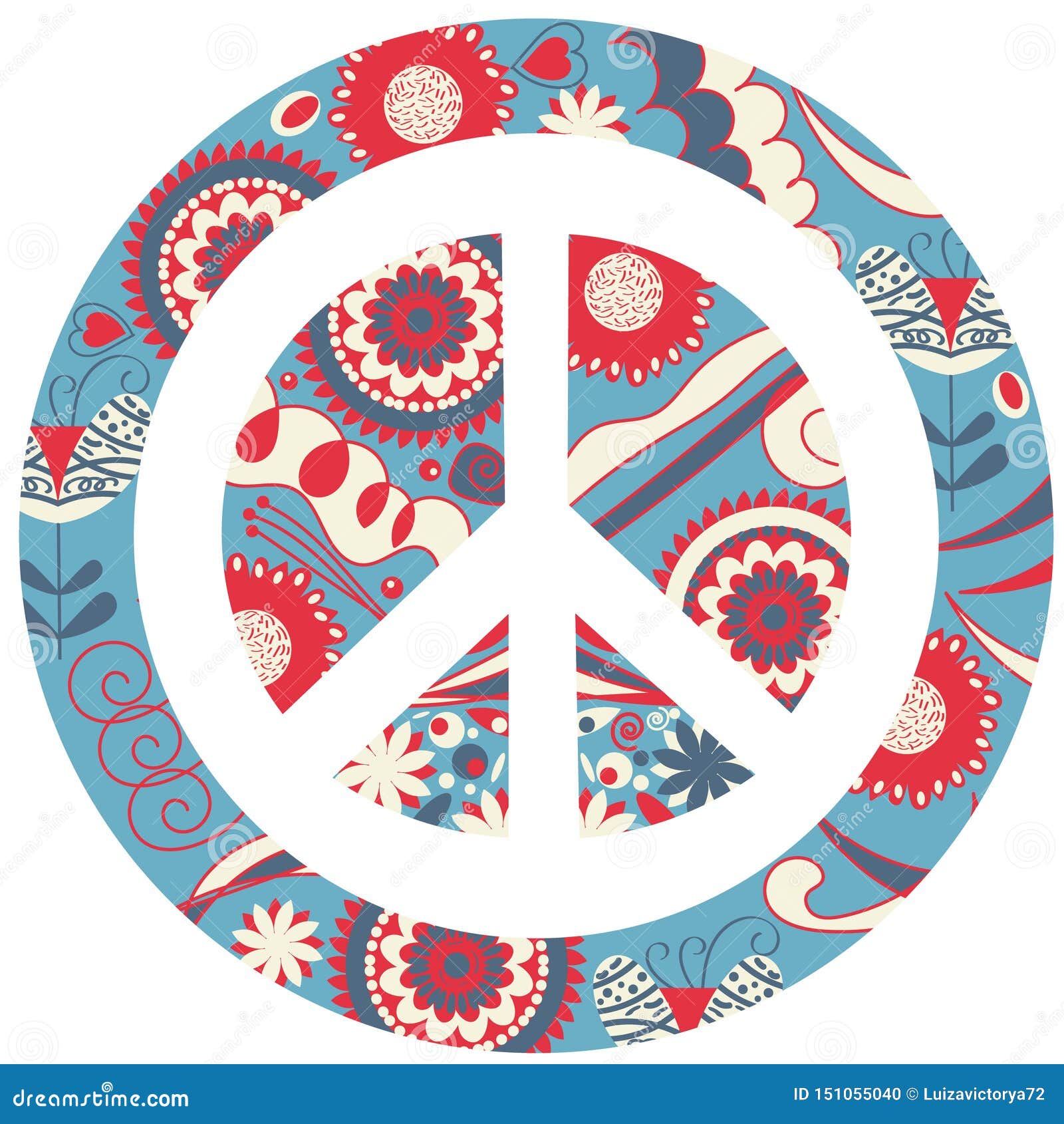 Colorful Abstract Floral Peace and Love Sign. Vector Image for Design ...