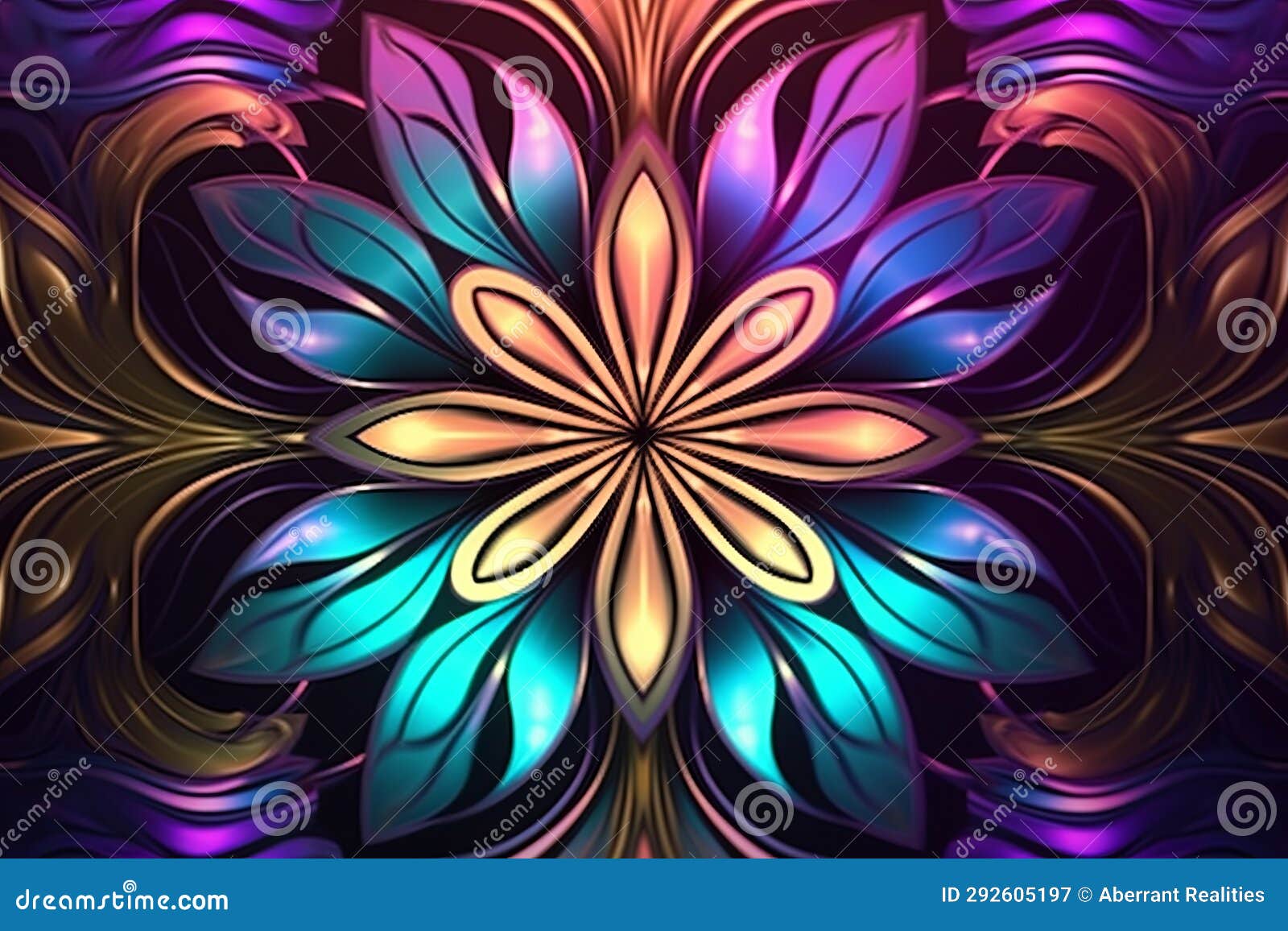 Colorful Abstract Flower Design on a Black Background Stock ...