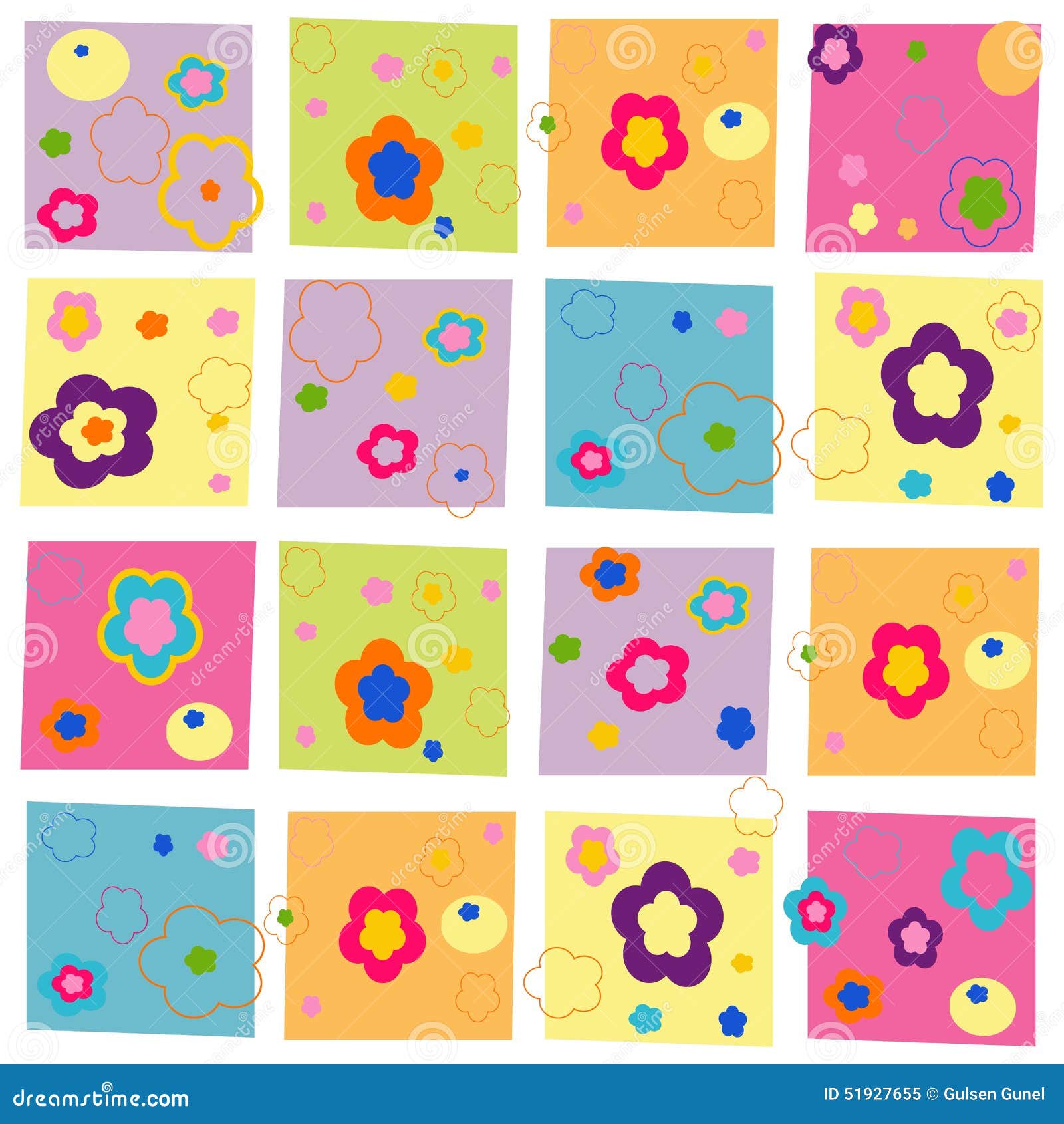 Colorful Abstract Flowers Square Pattern Wallpaper Stock Vector ...