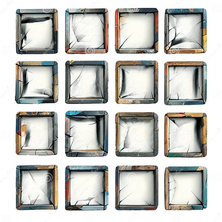 Colorful Abstract Frames Arranged in a Creative Grid Layout on a Pale ...