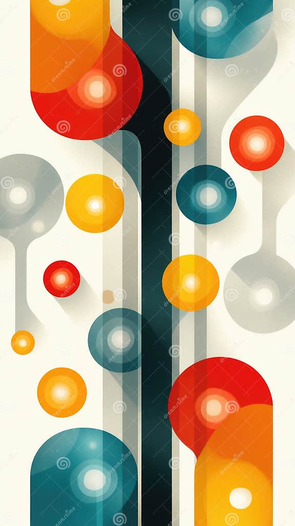 Colorful Abstract Geometric Art with Circular Patterns and Bold Lines ...