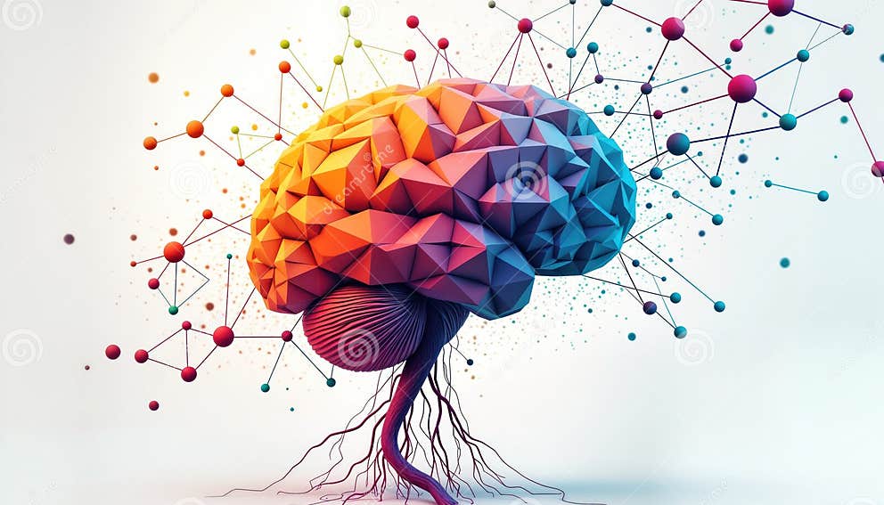 Colorful Abstract Geometric Brain. Neural Network Connections ...