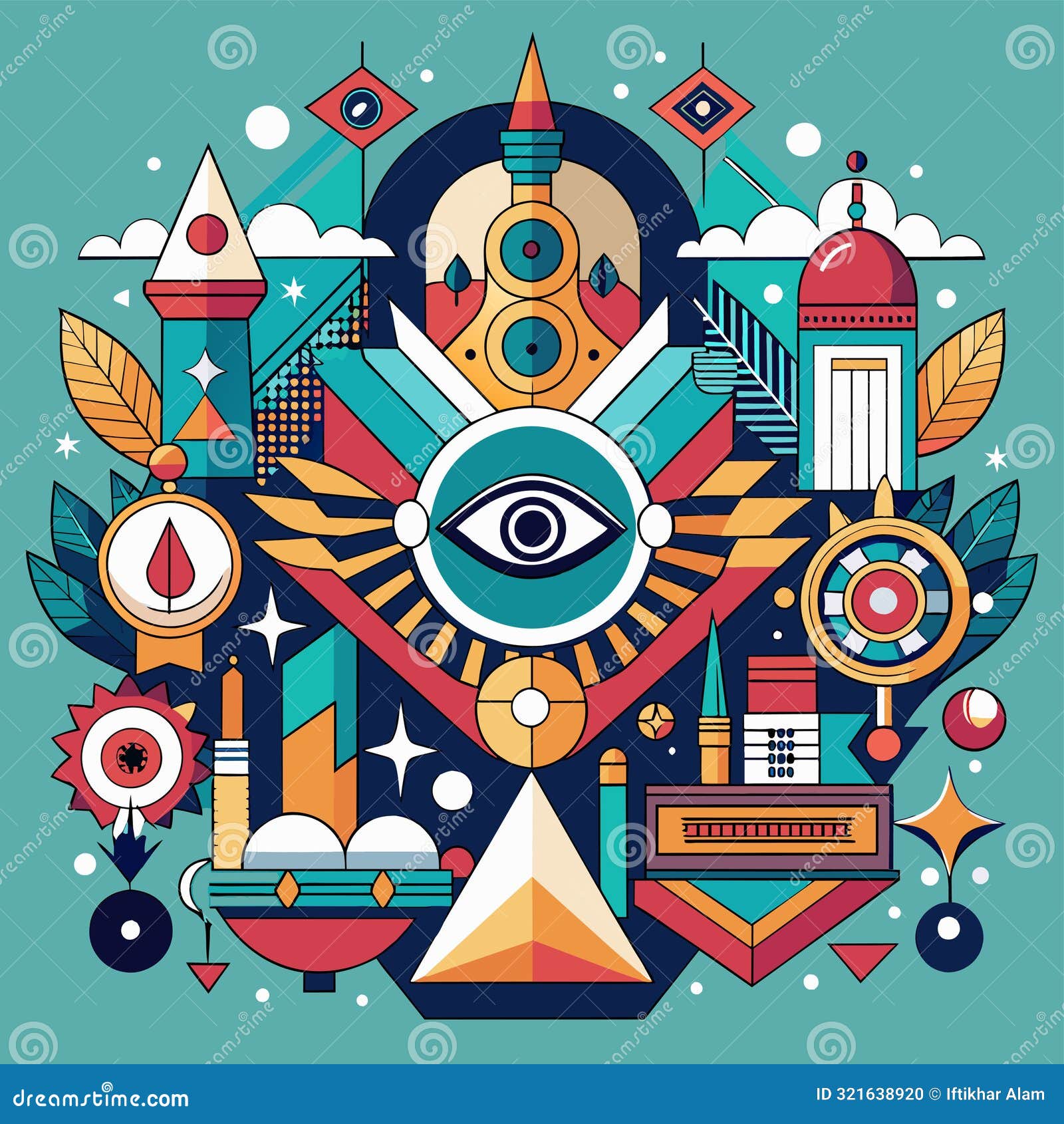 Colorful Abstract Geometric Design Composition with All-Seeing Eye ...
