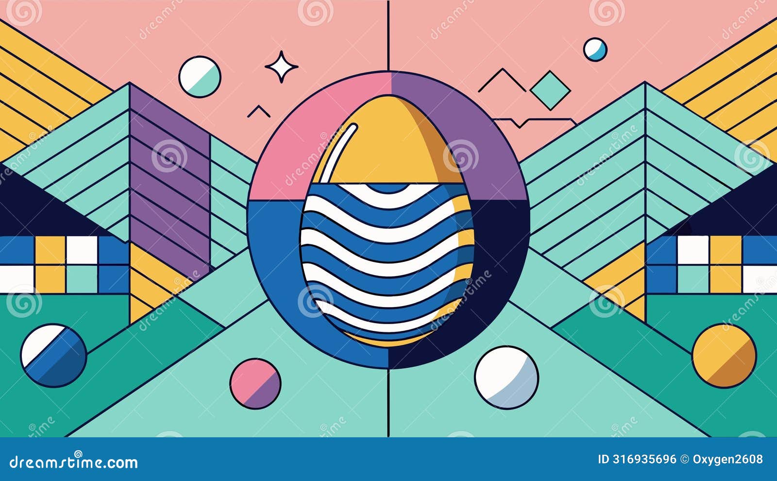 Colorful Abstract Geometric Landscape with Spherical Elements Vector ...