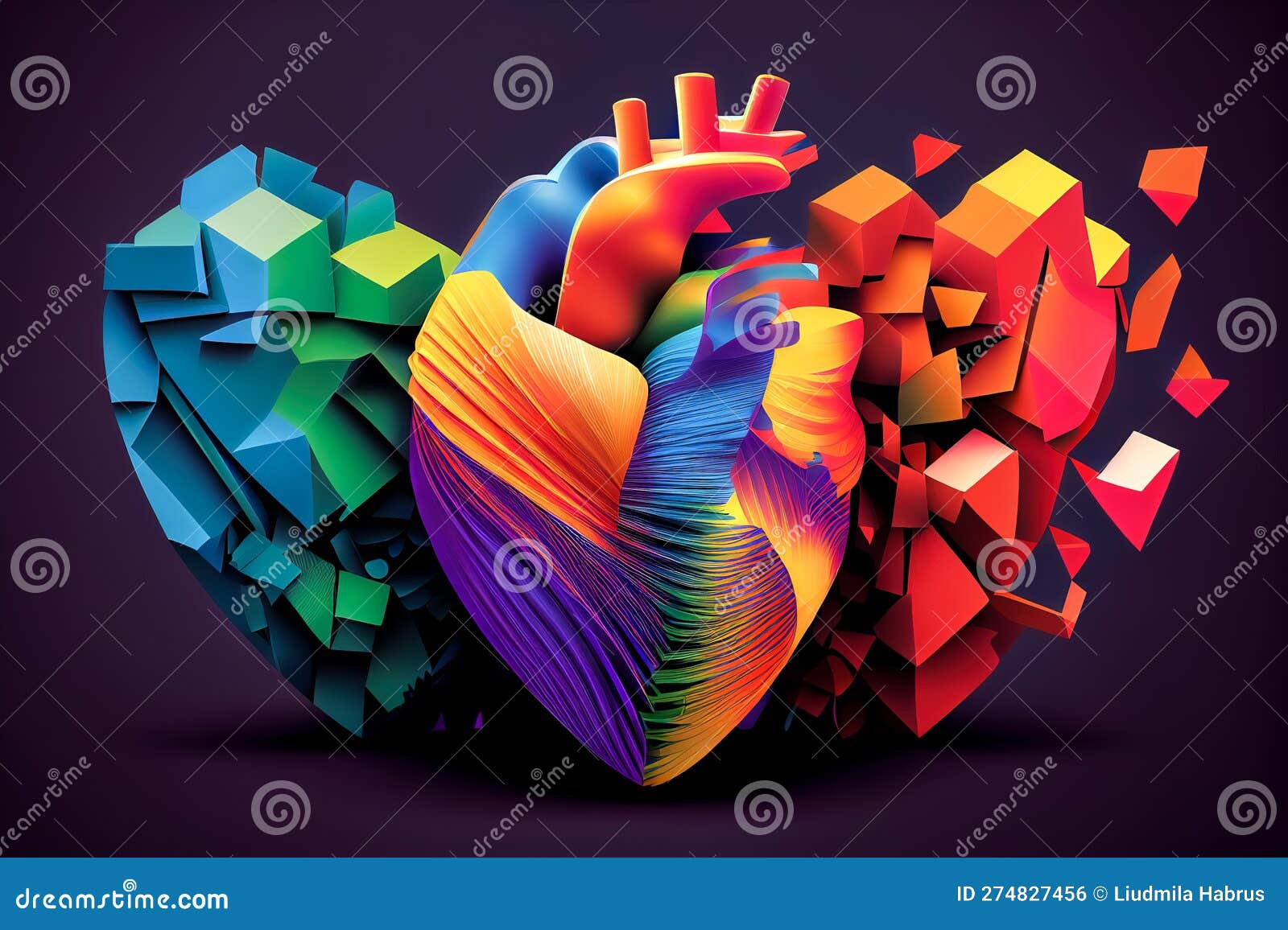Colorful Abstract Heart on Black Background. Generative AI Stock ...
