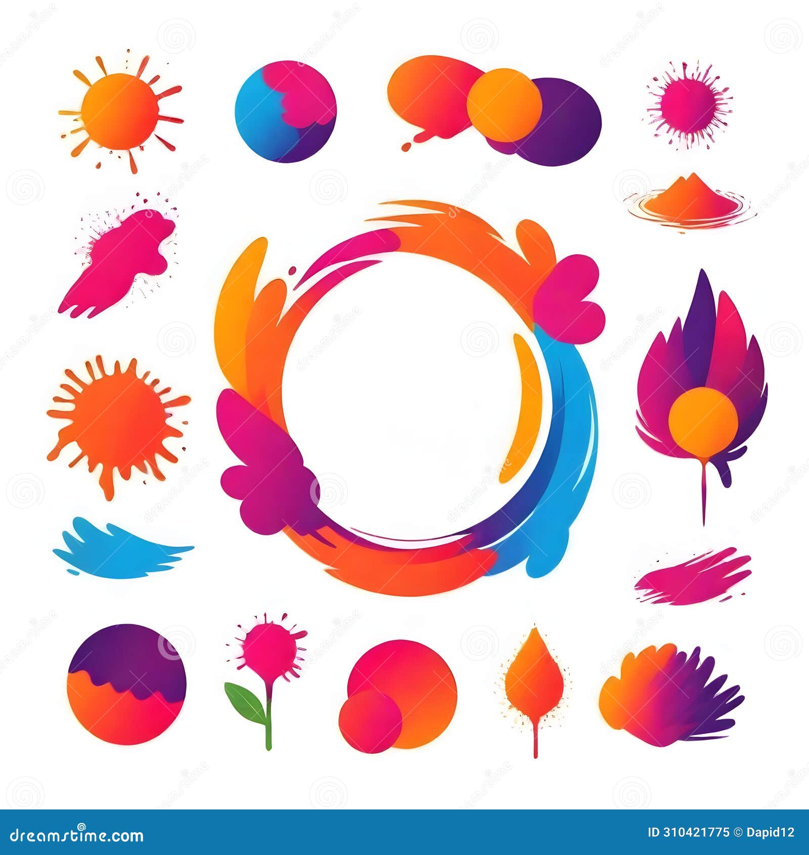 Colorful Abstract Holi Design Elements, Including a Circle, Flower ...