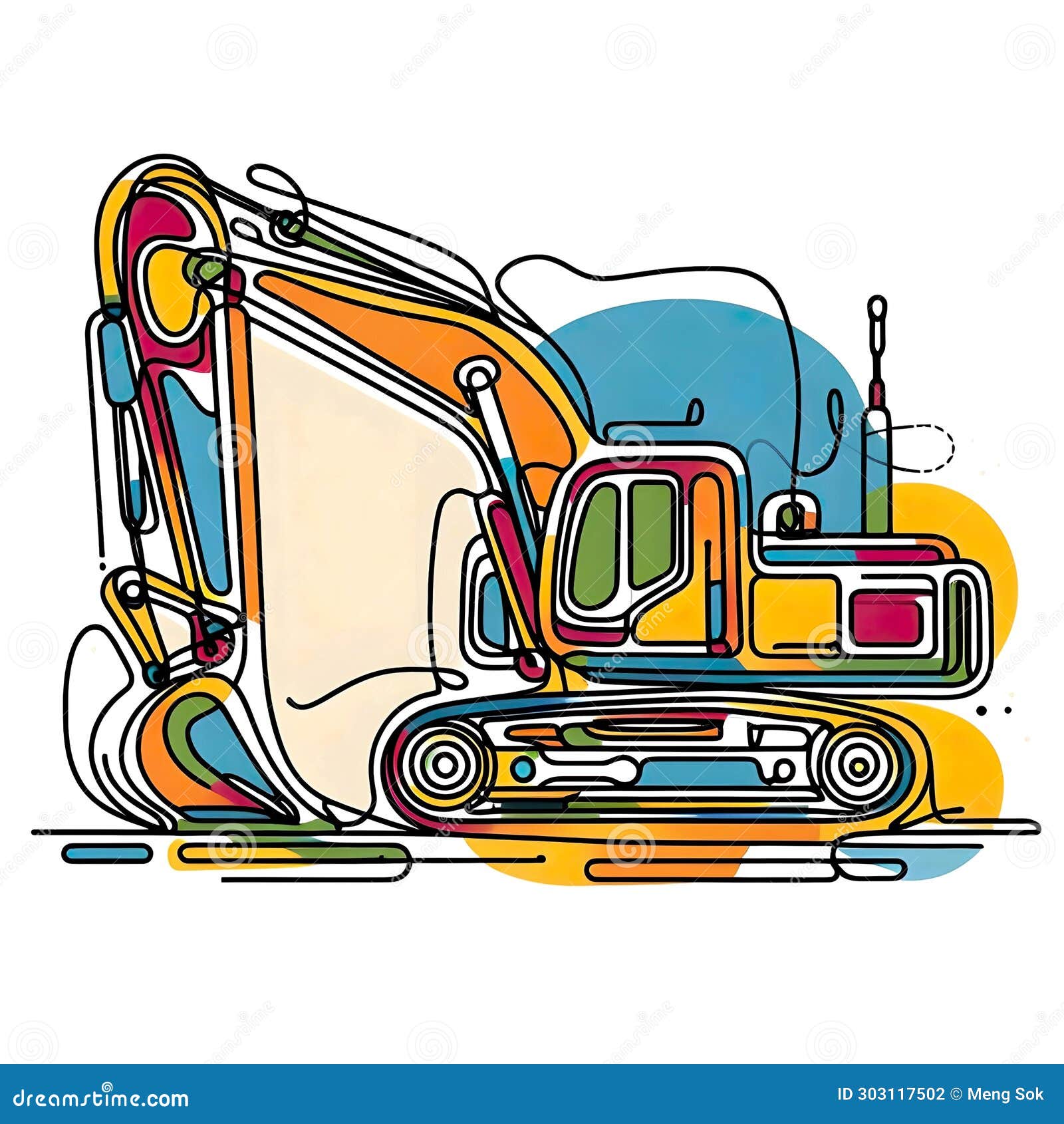 A Colorful, Abstract Illustration of a Excavator on White Background ...