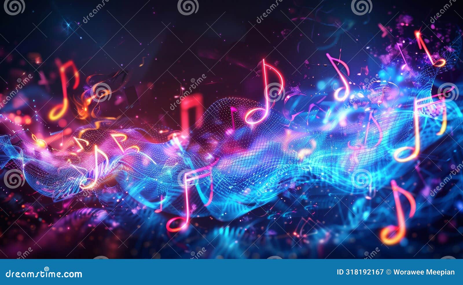 A Colorful, Abstract Image of Musical Notes in a Stream of Light Stock ...