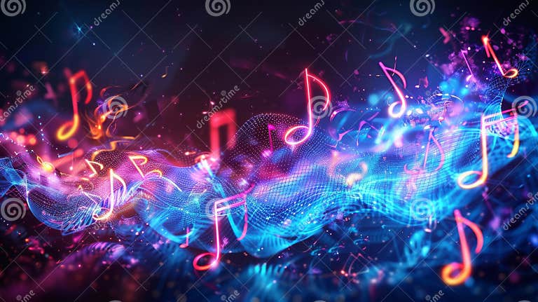 A Colorful, Abstract Image of Musical Notes in a Stream of Light Stock ...