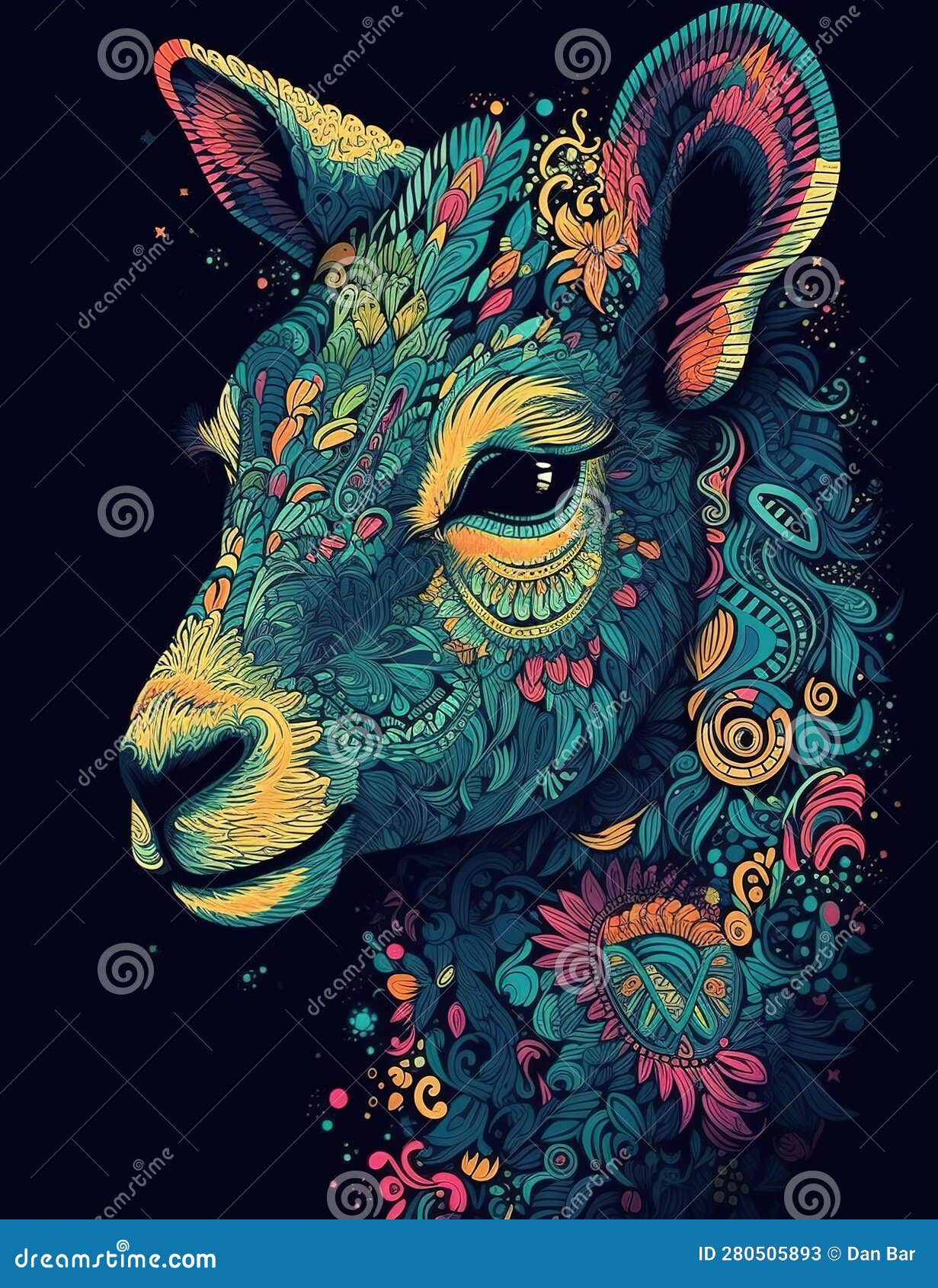 Colorful Abstract Lama Portrait. Generative Ai Stock Illustration ...