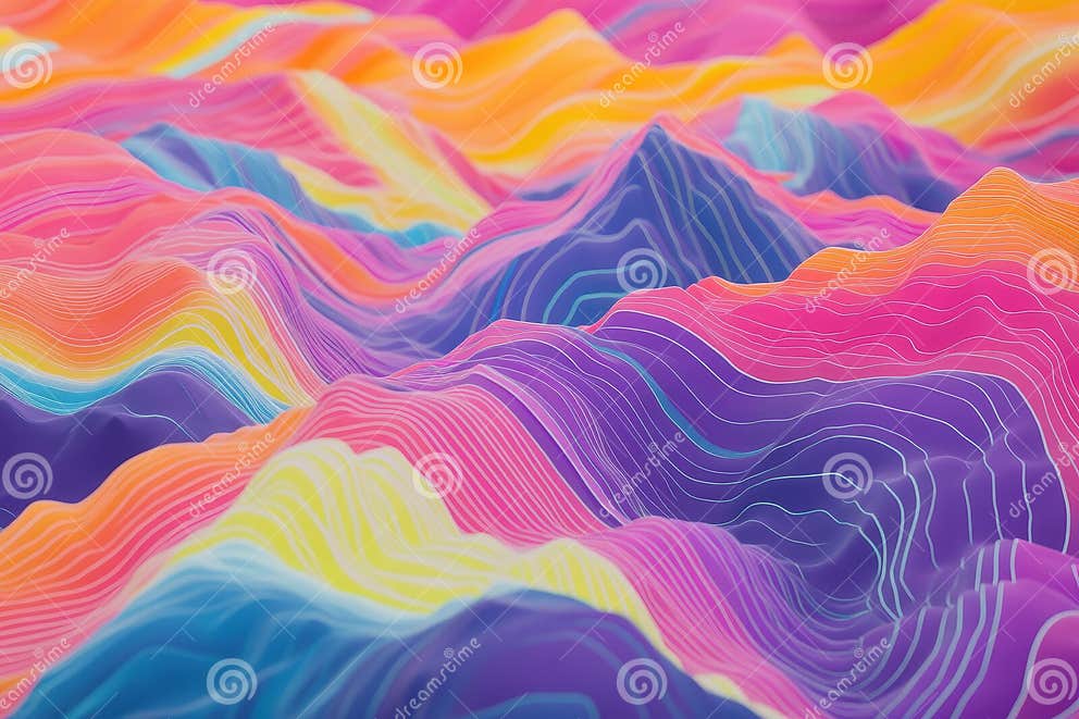 Colorful Abstract Landscape with Vibrant Waves and Complex Line ...