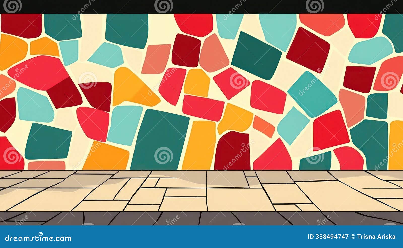 A Colorful Abstract Mosaic Wall with a Tiled Floor, Creating a Vibrant ...