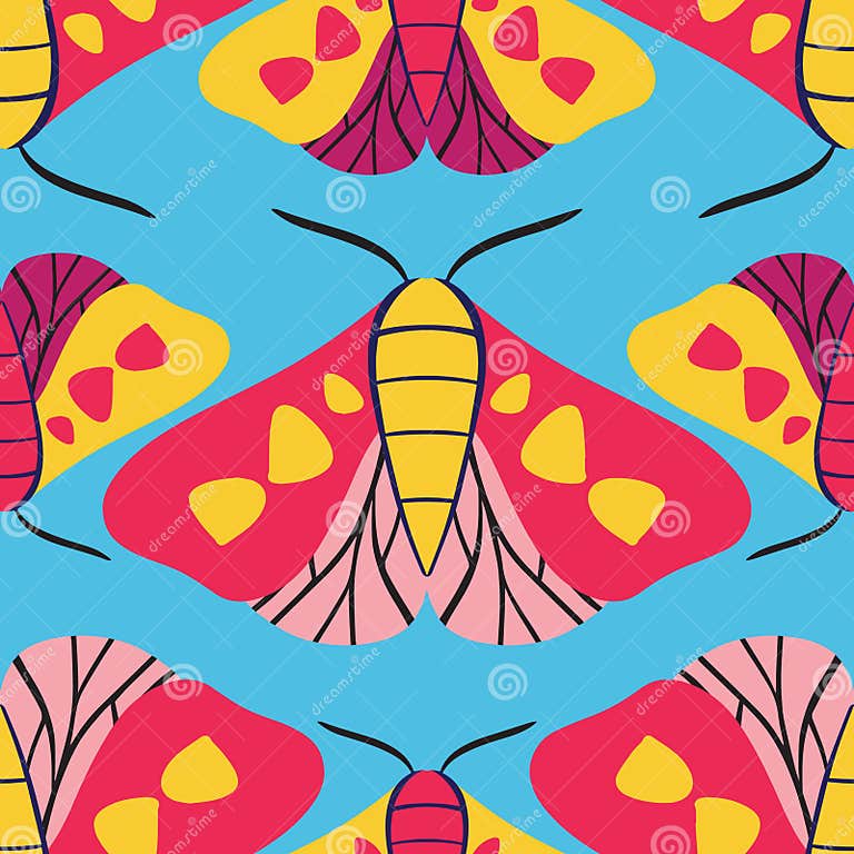 Colorful Abstract Moth on Blue Background, Pattern Design Stock Vector ...