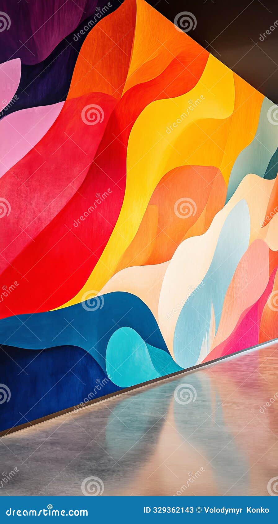 Colorful Abstract Mural with Flowing Shapes on Wall Stock Image - Image ...