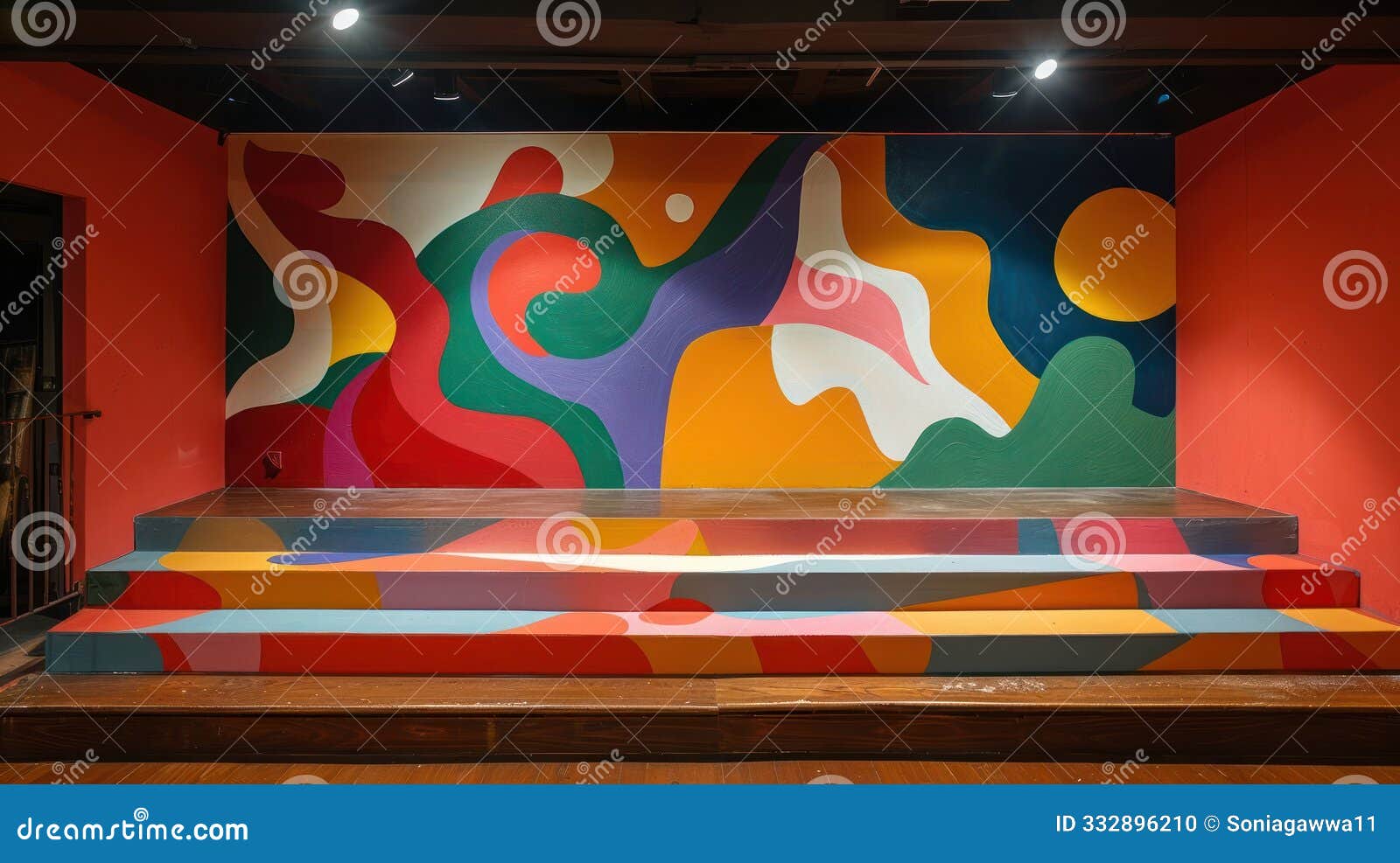 Colorful Abstract Mural on a Stage with Steps Stock Illustration ...