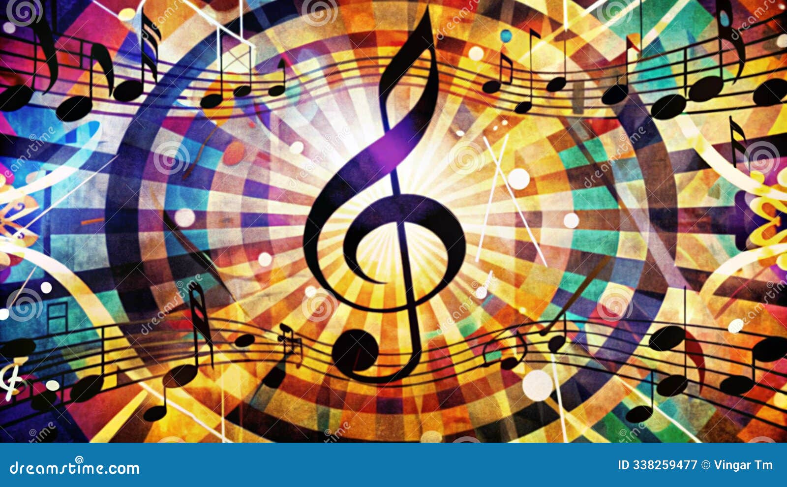 Colorful Abstract Music Background with Treble Clef and Musical Notes ...