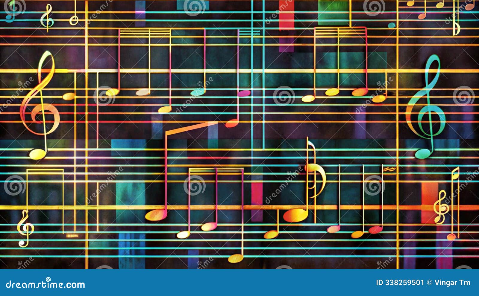 Colorful Abstract Music Notes on a Dark Background Stock Illustration ...