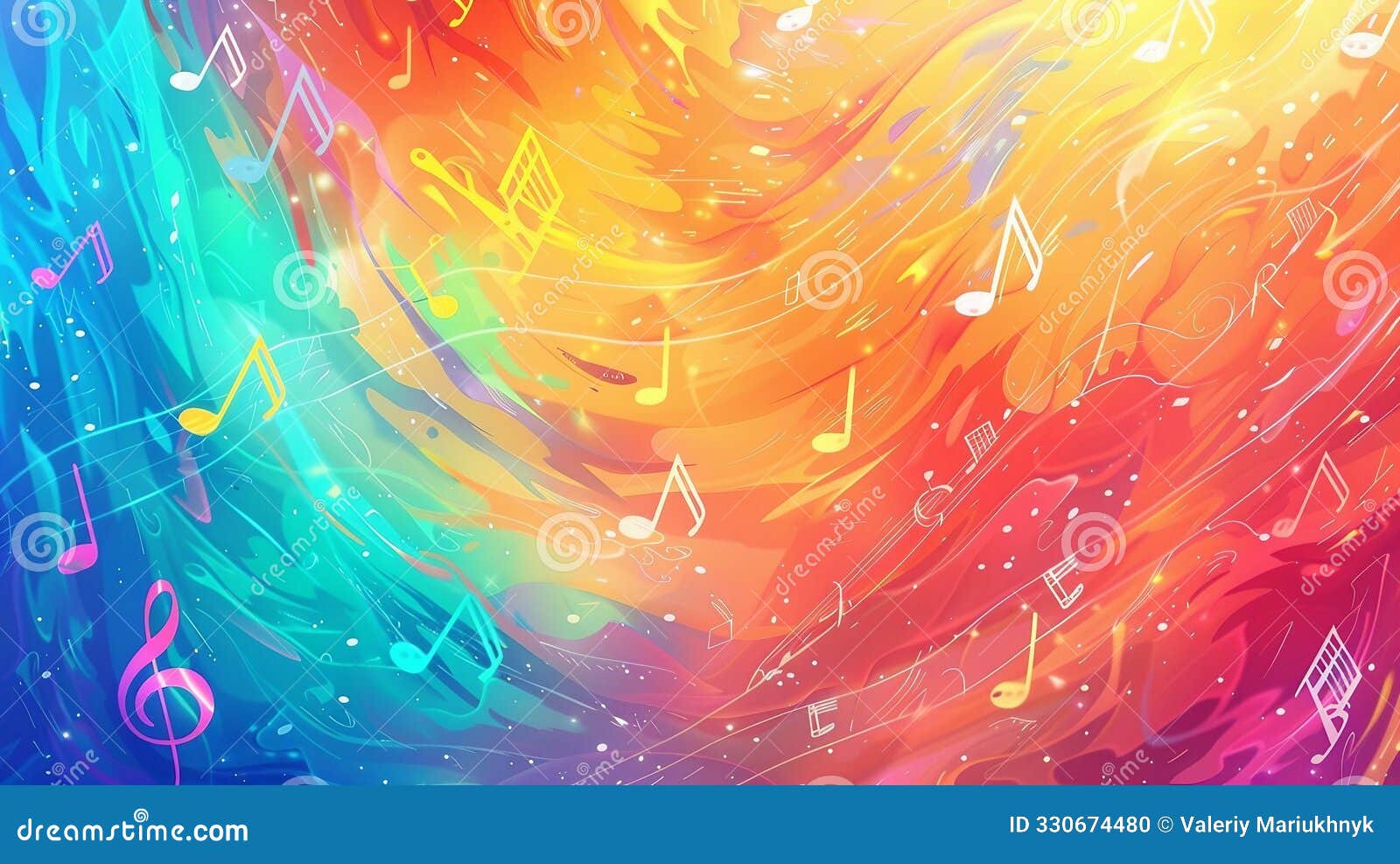 Colorful Abstract Music Notes Floating in a Vibrant Gradient Background ...