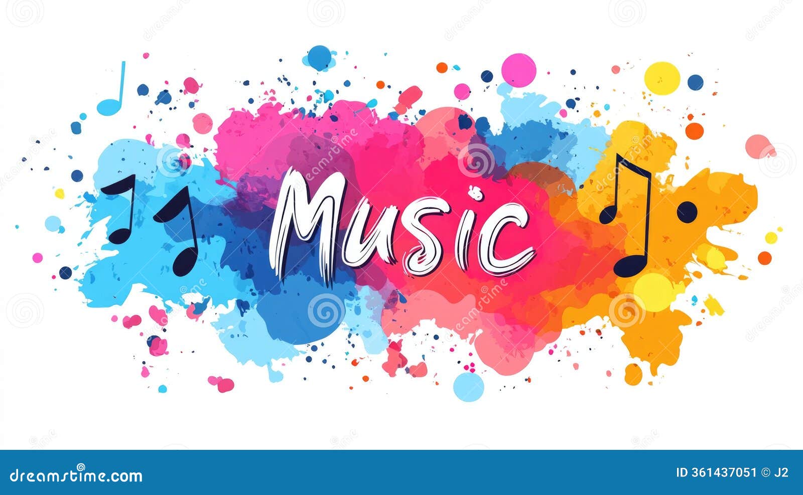 Colorful Abstract Music Theme with Ink Splashes and Musical Notes Stock ...