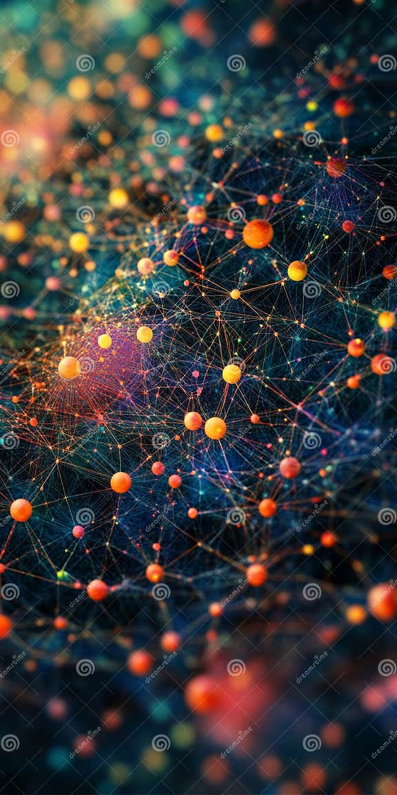 Colorful Abstract Network of Nodes in a Big Data Visual Representation ...