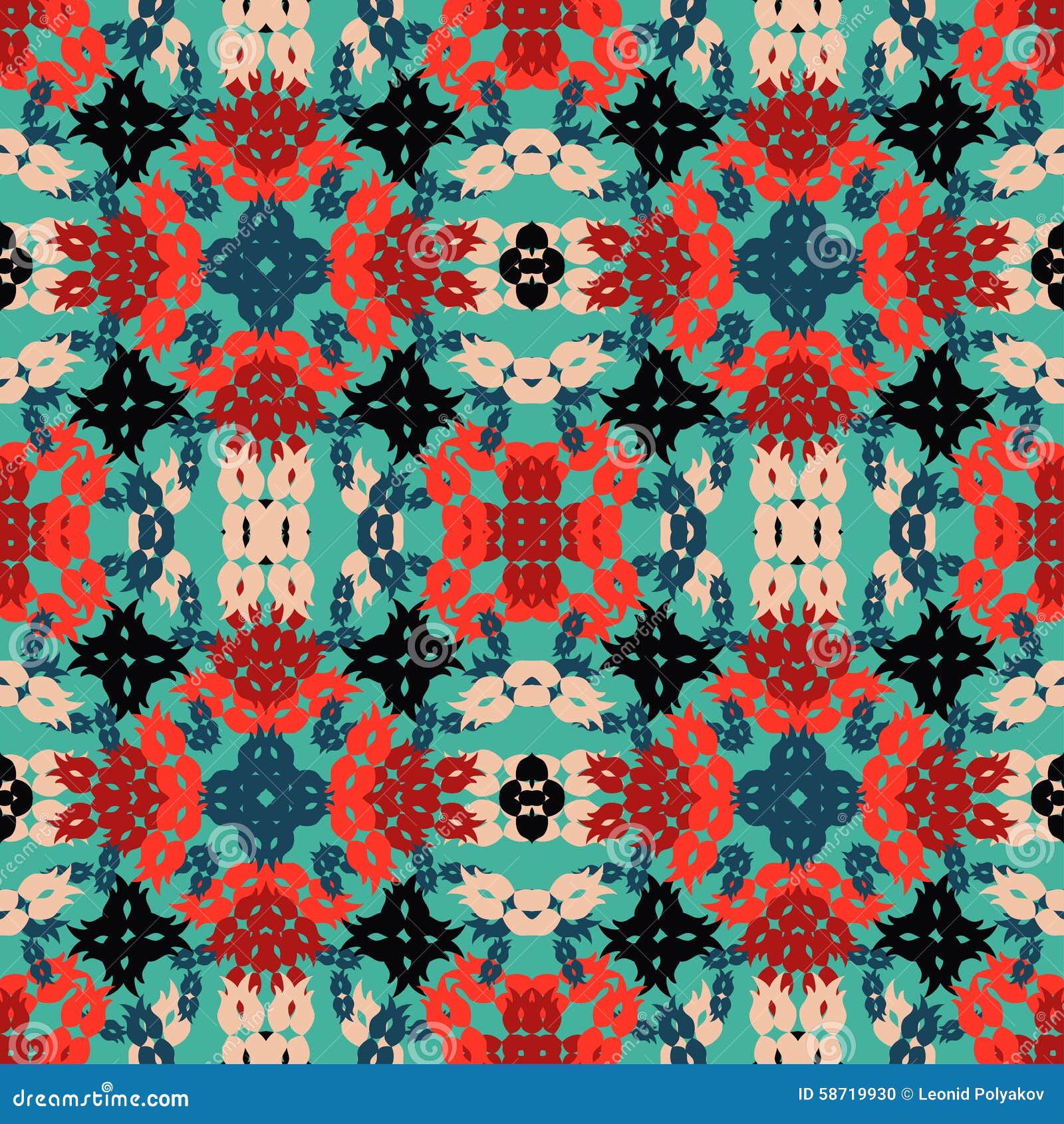 Colorful Abstract Objects on Blue Background Seamless Vector Pattern ...