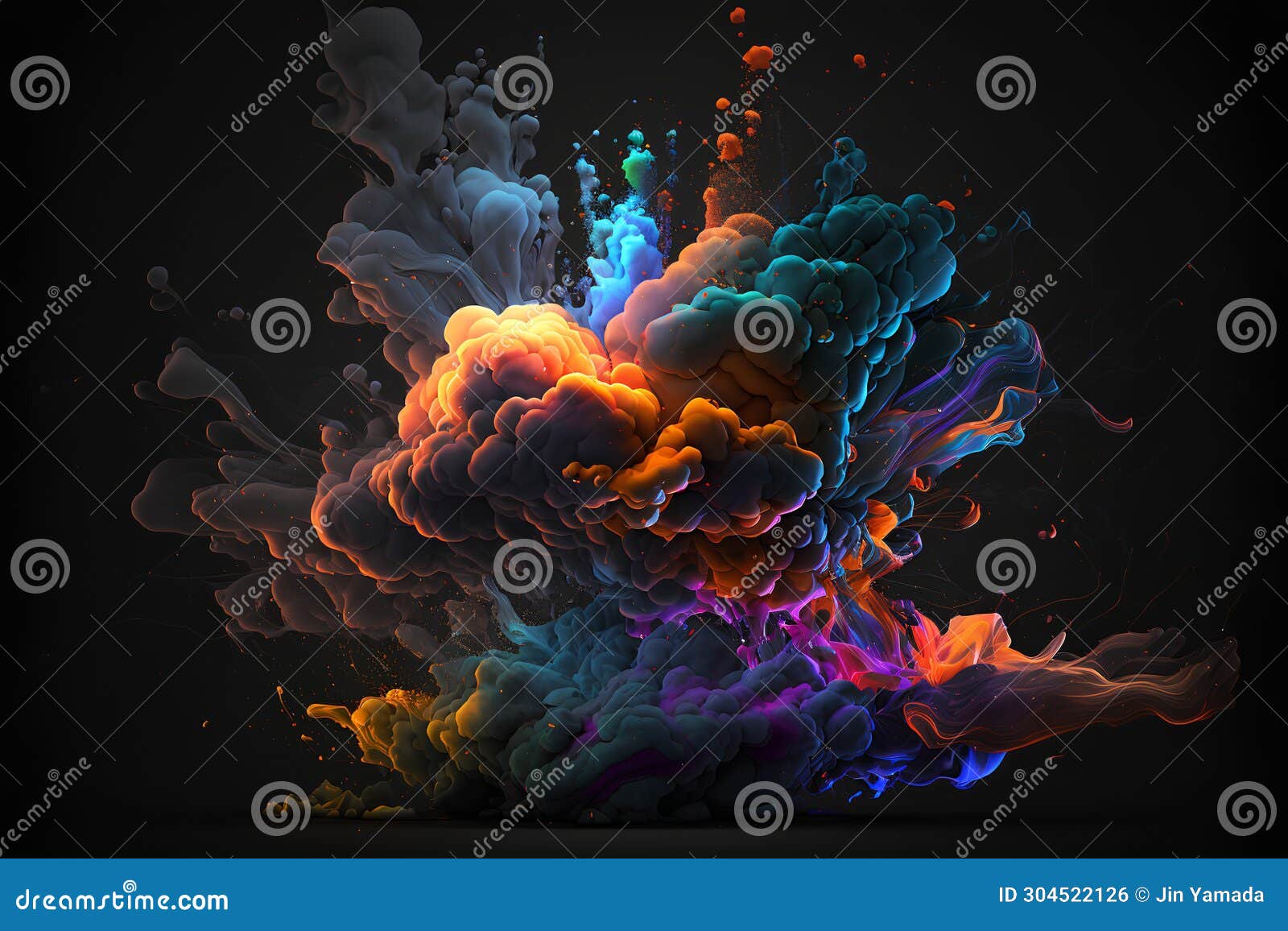 Colorful Abstract Paint Explosion Isolated on Black Background. 3d ...
