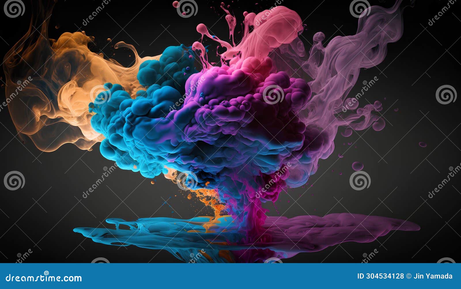 Colorful Abstract Paint Splash Isolated on Black Background. 3d ...