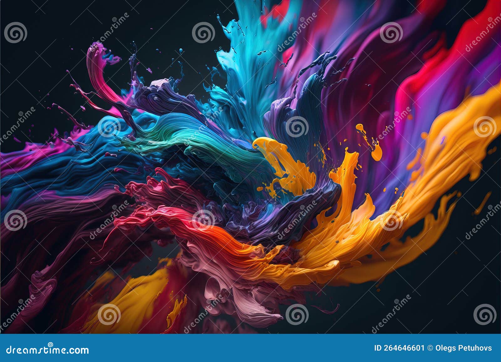 A Colorful Abstract Painting on a Black Background with a Black ...