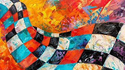 Colorful Abstract Painting with Dynamic Checkerboard Pattern Stock ...