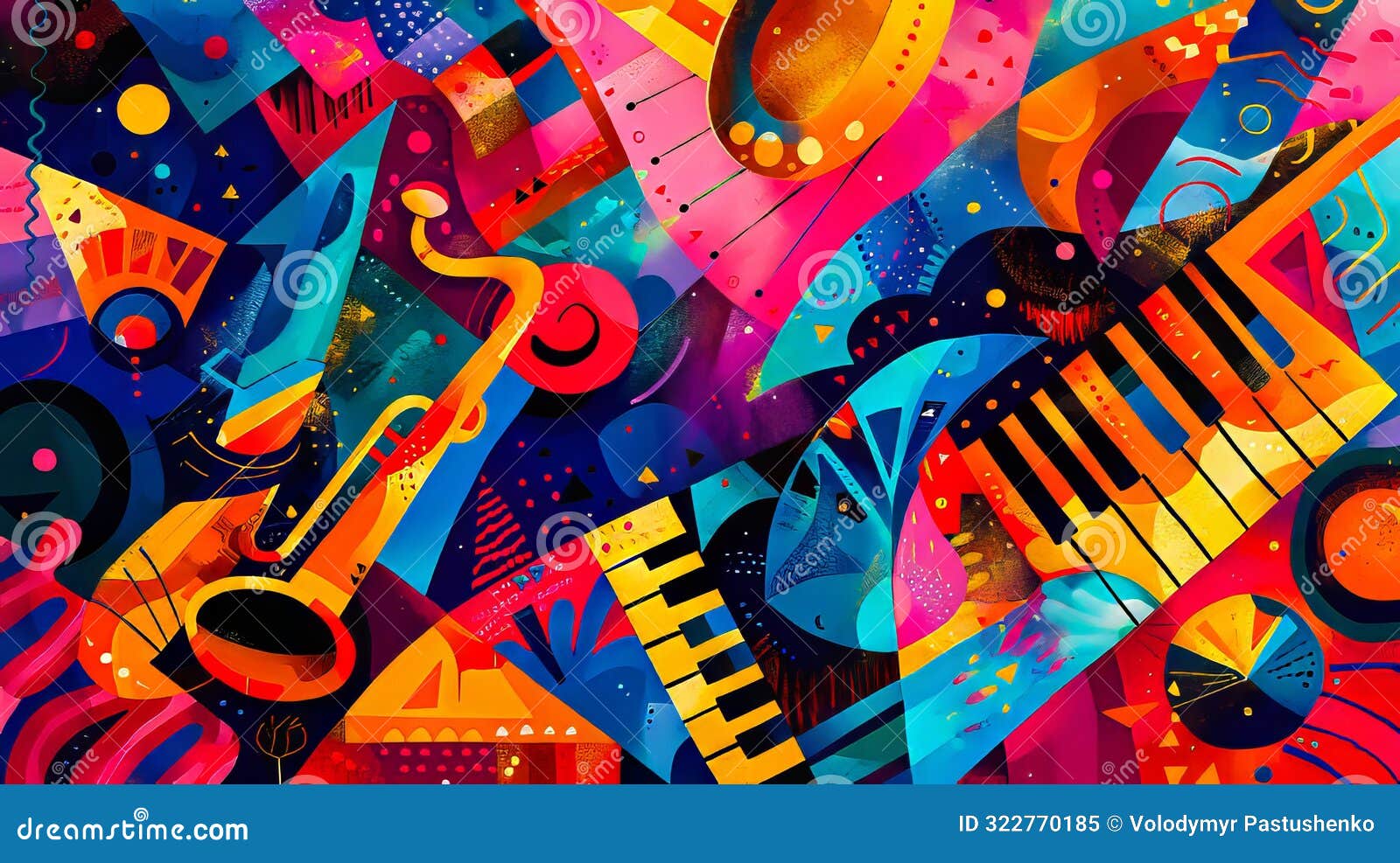 A Colorful Abstract Painting with Musical Instruments Stock Image ...