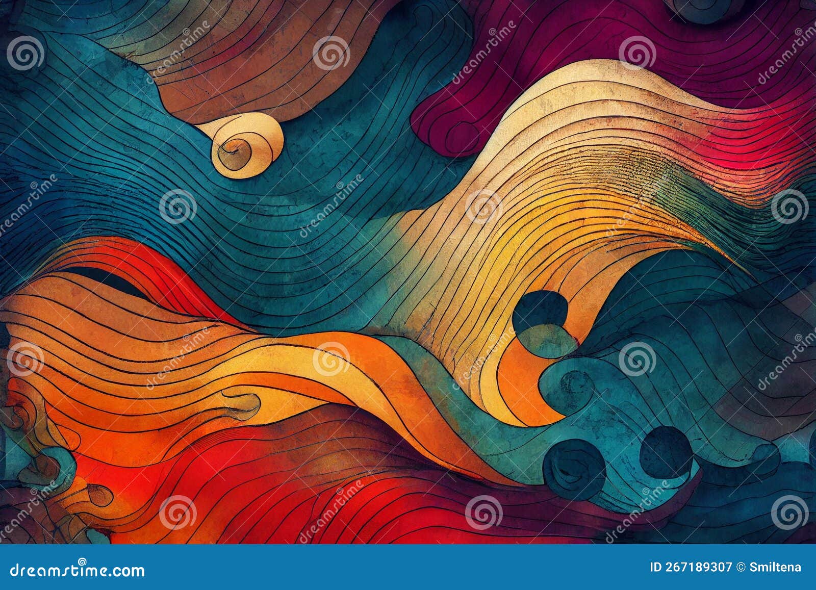 Abstract Painting Waves As Background. Generative AI Stock Illustration ...