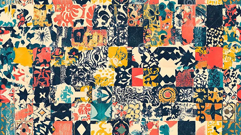 Colorful Abstract Patchwork of Geometric and Textural Patterns Stock ...
