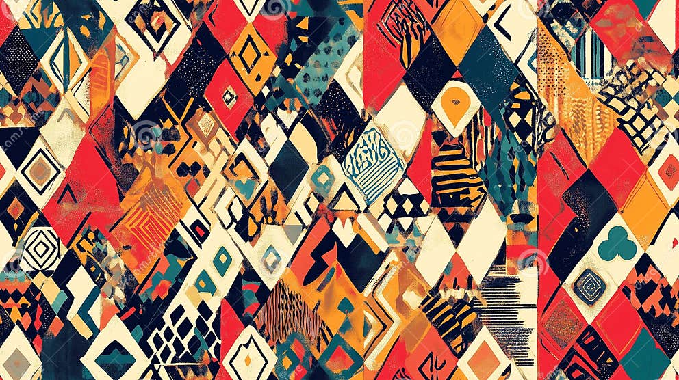 Colorful Abstract Patchwork of Geometric and Textural Patterns Stock ...