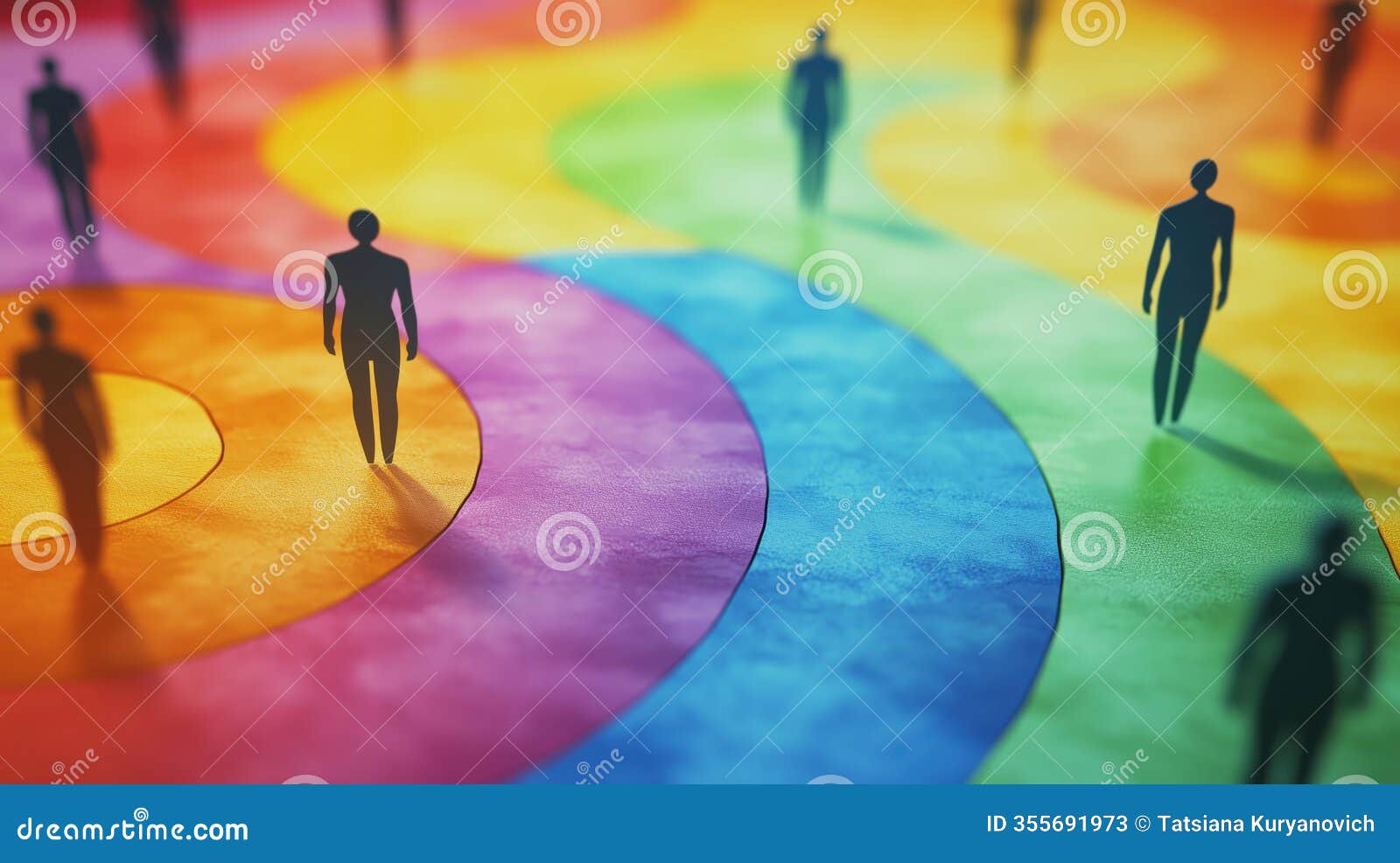 Colorful Abstract Pathway with Silhouettes of People Walking Stock ...